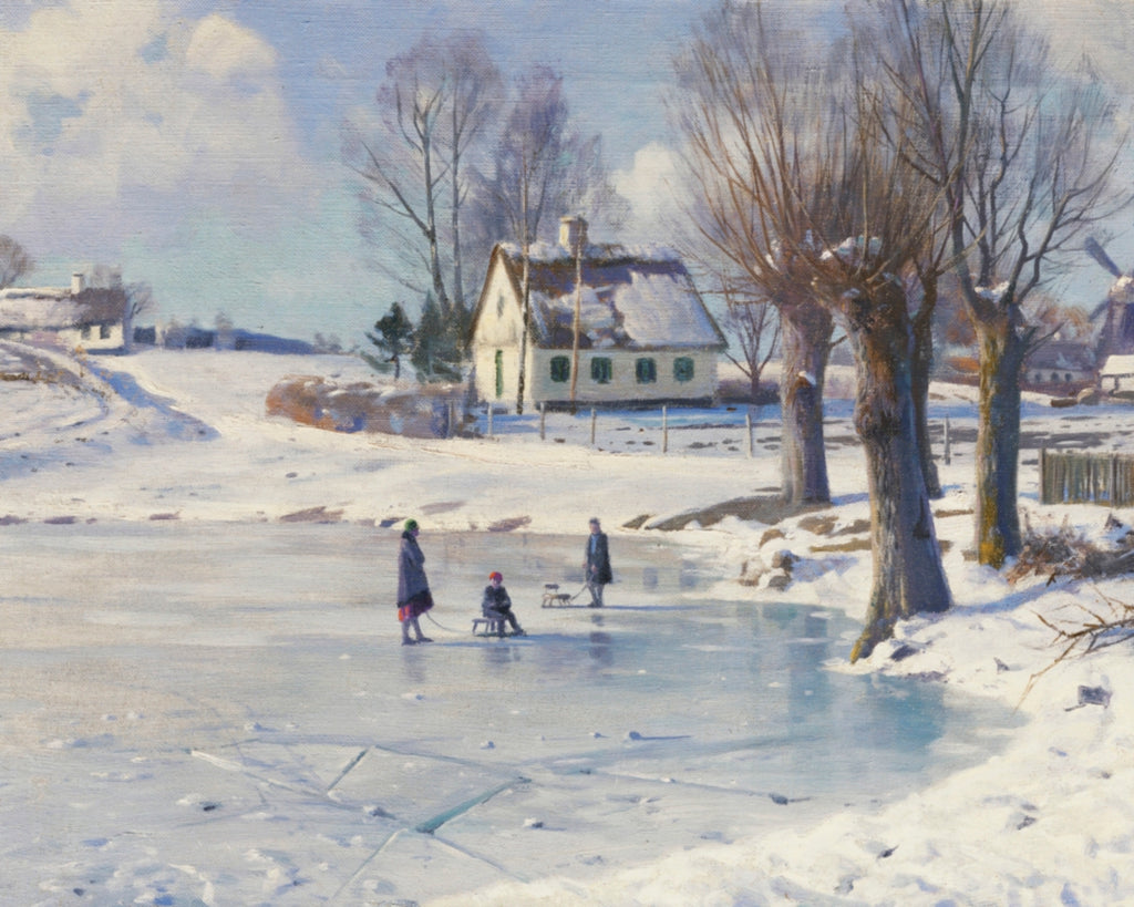 Sledging on a Frozen Pond - Winter Art Prints - Museum Quality Art