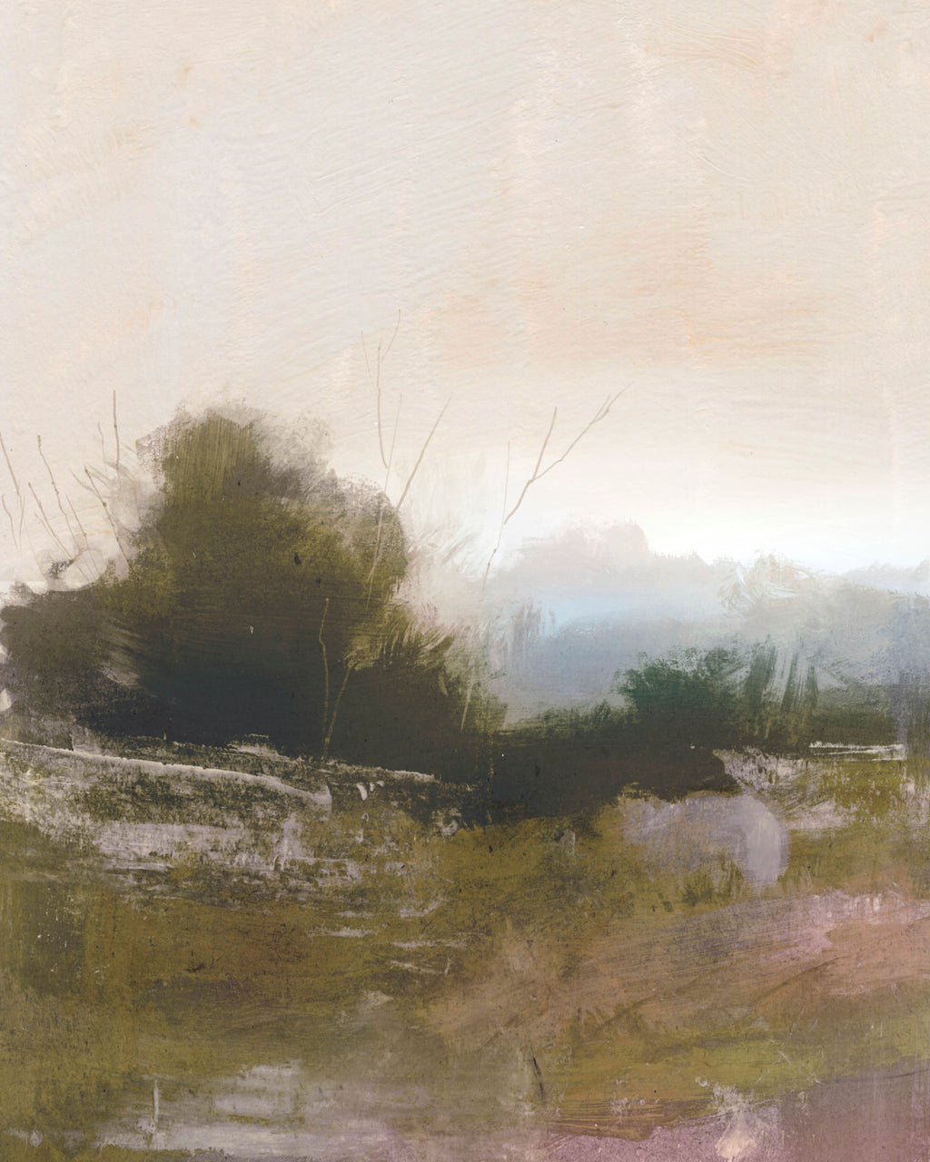 Spring Farm - Vertical Neutral Spring Landscape Painting - Museum ...